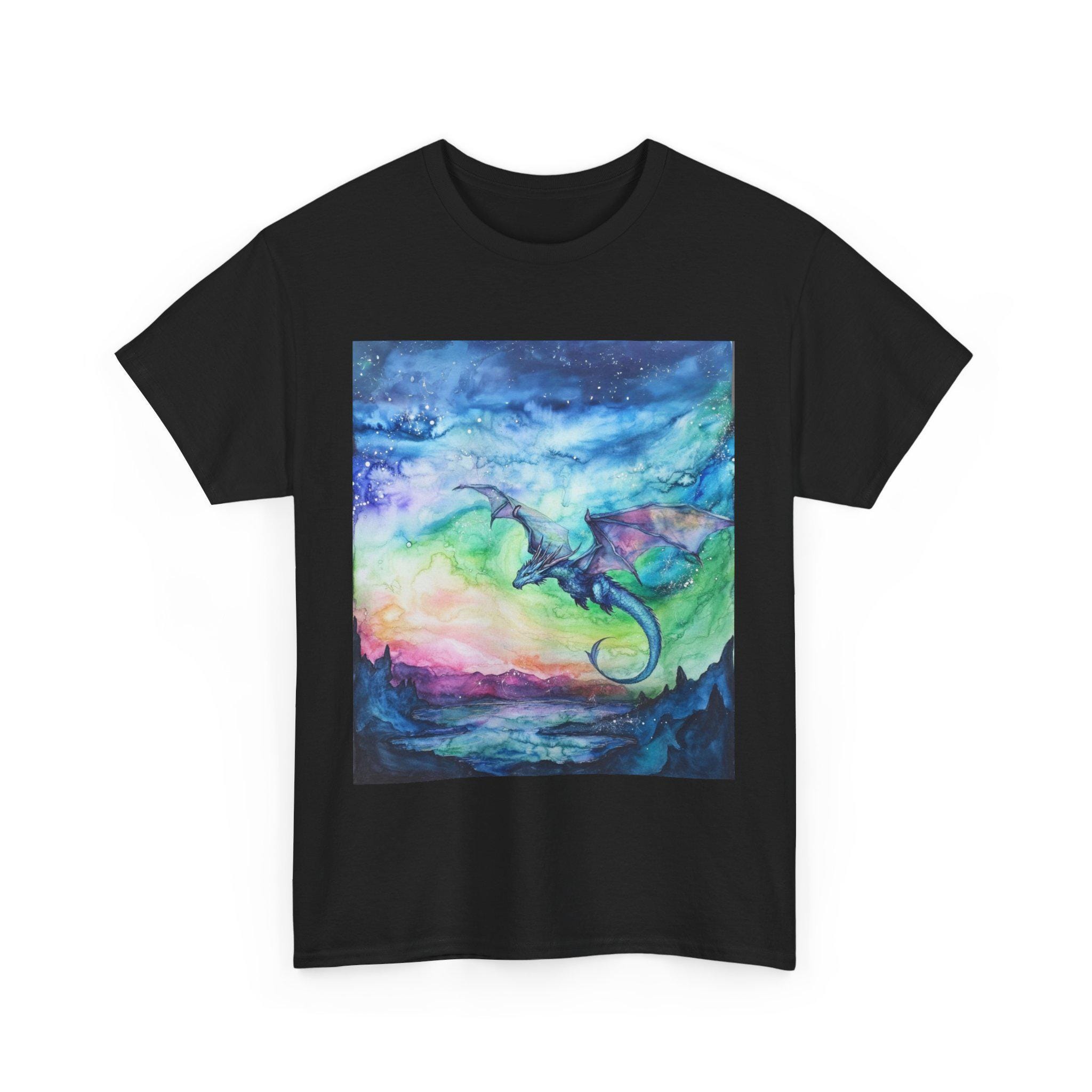 Aurora Borealis Dragon Tee -watercolor Graphic Tee - Starlit Sky ...