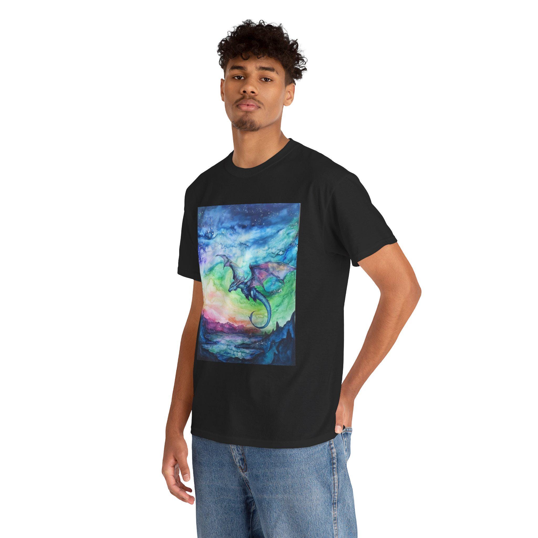 Aurora Borealis Dragon Tee -watercolor Graphic Tee - Starlit Sky ...