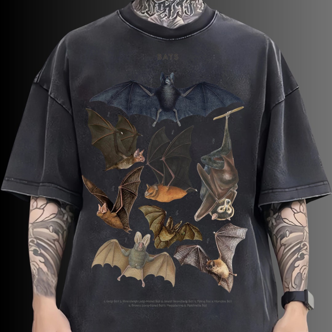 Bats T-shirt, Vintage 90s Style Bat T-shirt, Washed Vintage Gothic ...