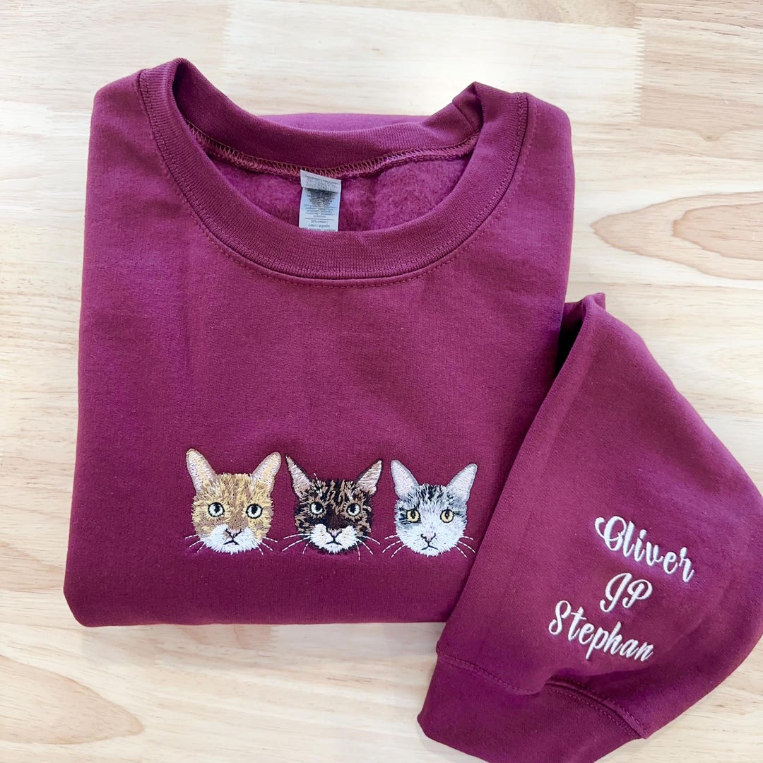 Custom Pet Embroidered Sweatshirt: Personalized Dog or Cat Portrait - Etsy