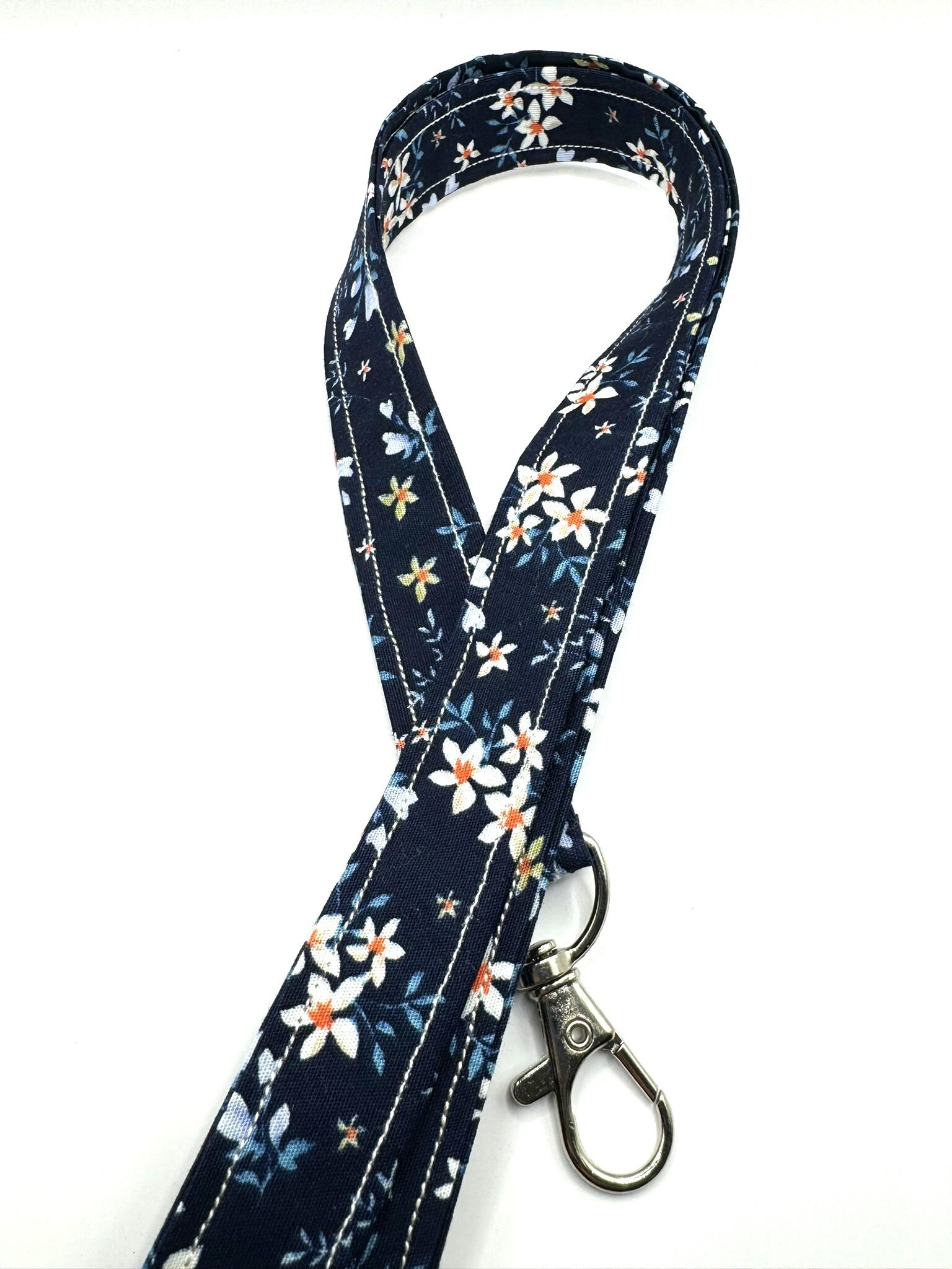 Navy/pink Star Flowers Floral - Lanyard Keycord Neck Strap Id/badge ...