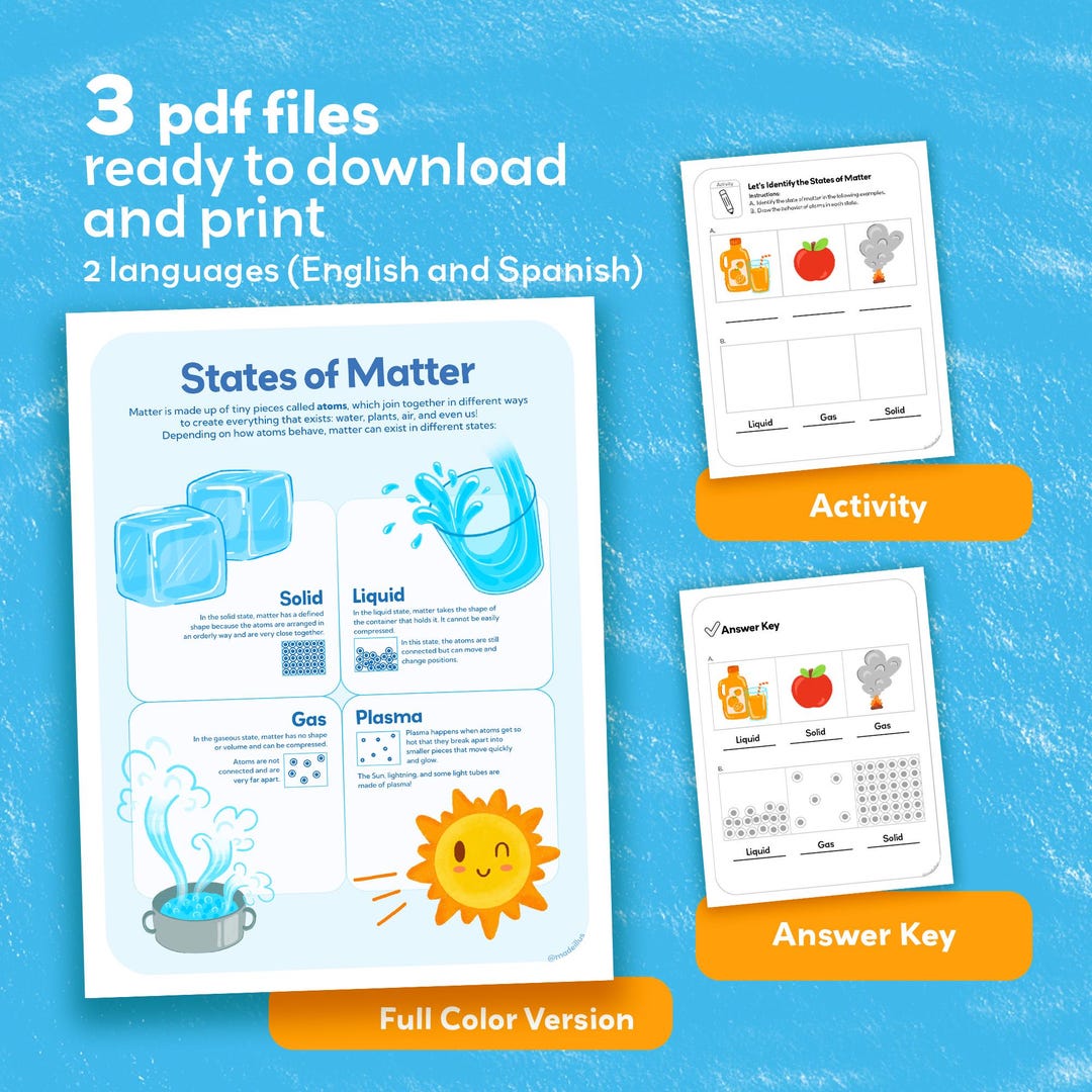 States of Matter Science Worksheet – Printable PDF for Kids – Solid ...
