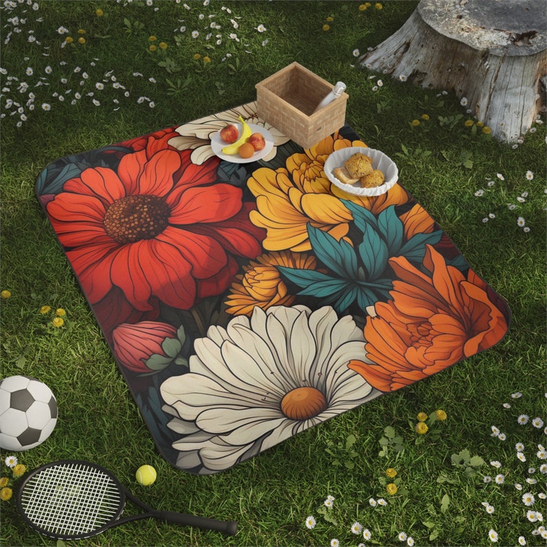 Waterproof Picnic Flower Pattern Blankets Personalized Picnic Blanket ...