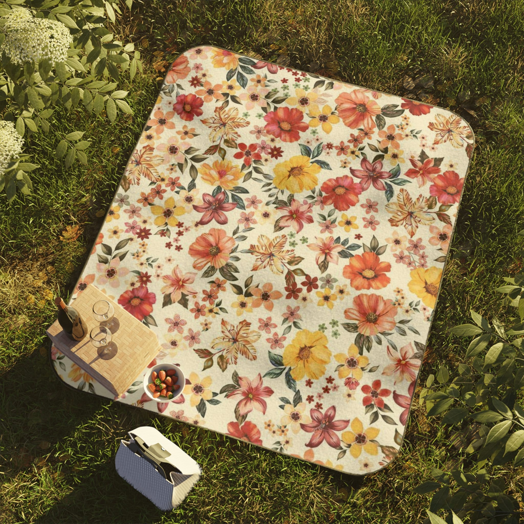 Waterproof Picnic Flower Pattern Blankets Personalized Picnic Blanket ...