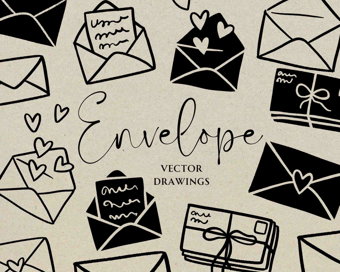 Envelope and Valentine Bundle SVG PNG, Hand Made Illustration, Letter ...
