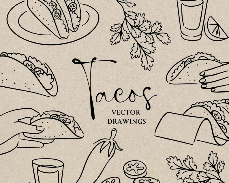 Hand Drawn Taco and Tequila SVG PNG, Whimsical Taco Tuesday Clipart ...