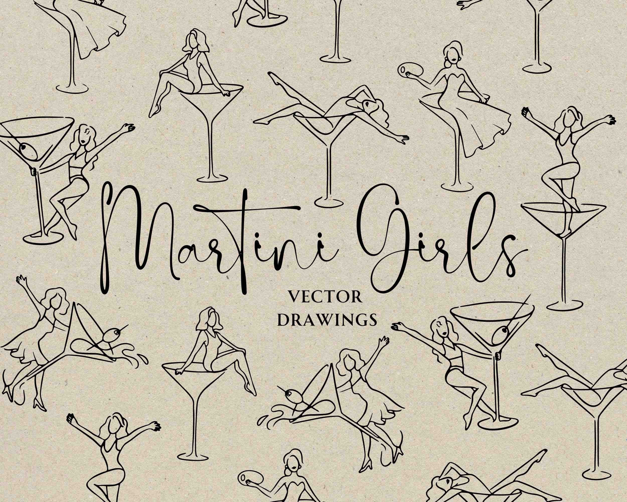 Women in Martini Glass SVG PNG, Whimsical Bachelorette Party Outline ...