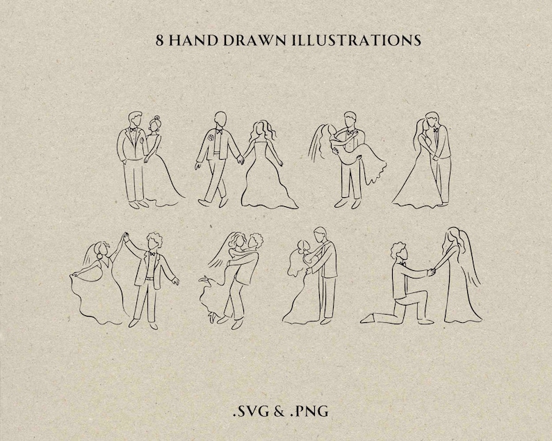 Hand Drawn Bride and Groom SVG PNG, Dancing Couple Clipart Download ...