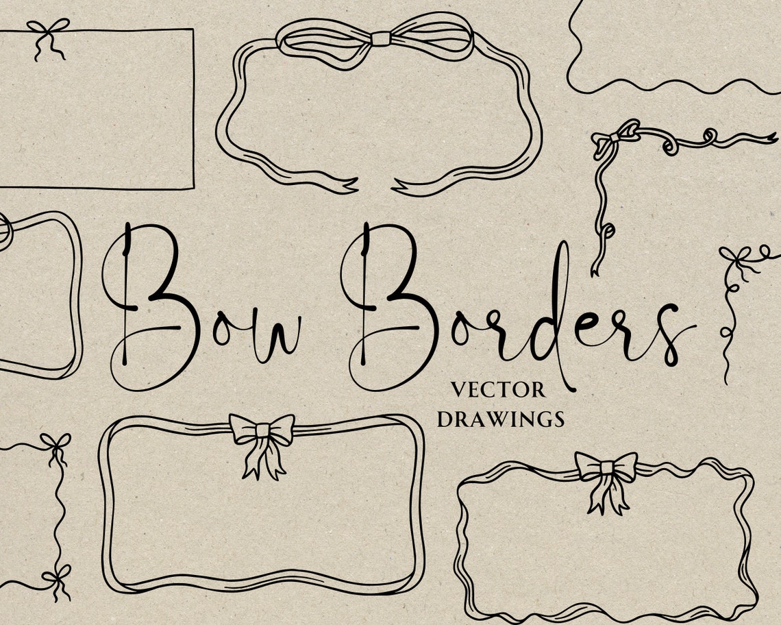 Bow Border for Business Card SVG PNG, Hand Drawn Quirky Template, DIY ...
