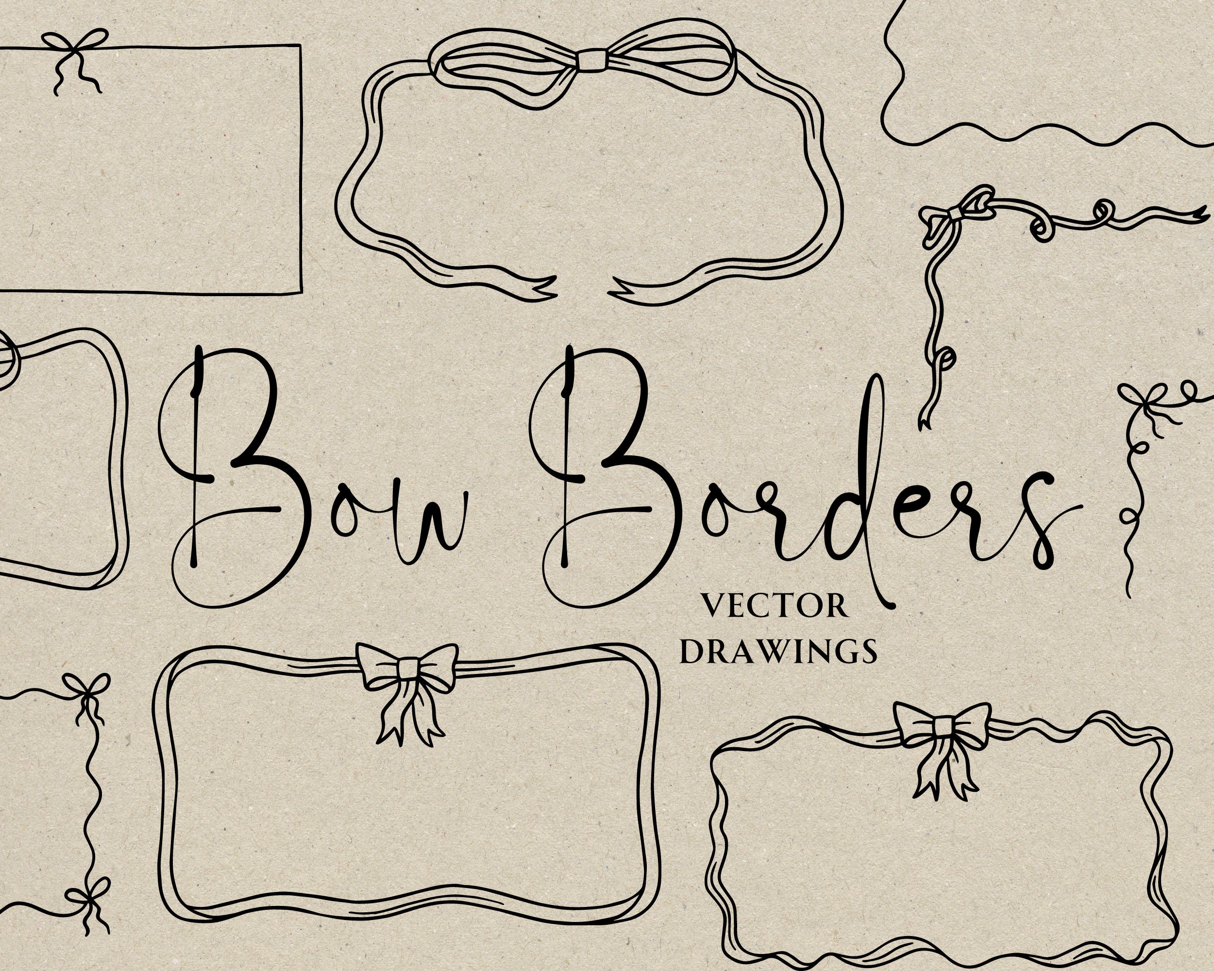 Bow Border for Business Card SVG PNG, Hand Drawn Quirky Template, DIY ...