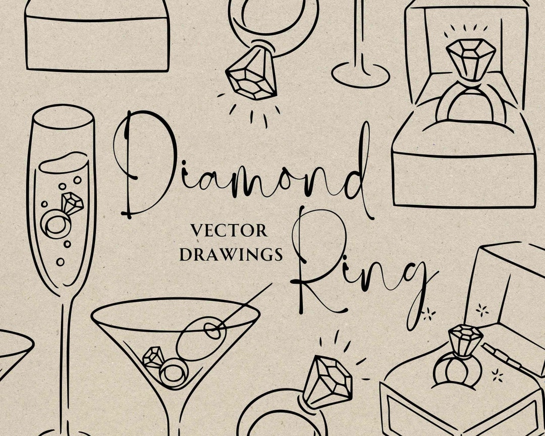 Hand Drawn Diamond Ring SVG PNG, Engagement Party Clipart, Champagne ...