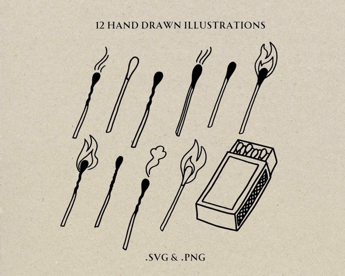 Illustrated Matchstick Drawing SVG PNG - Matches Tattoo Silhouette ...