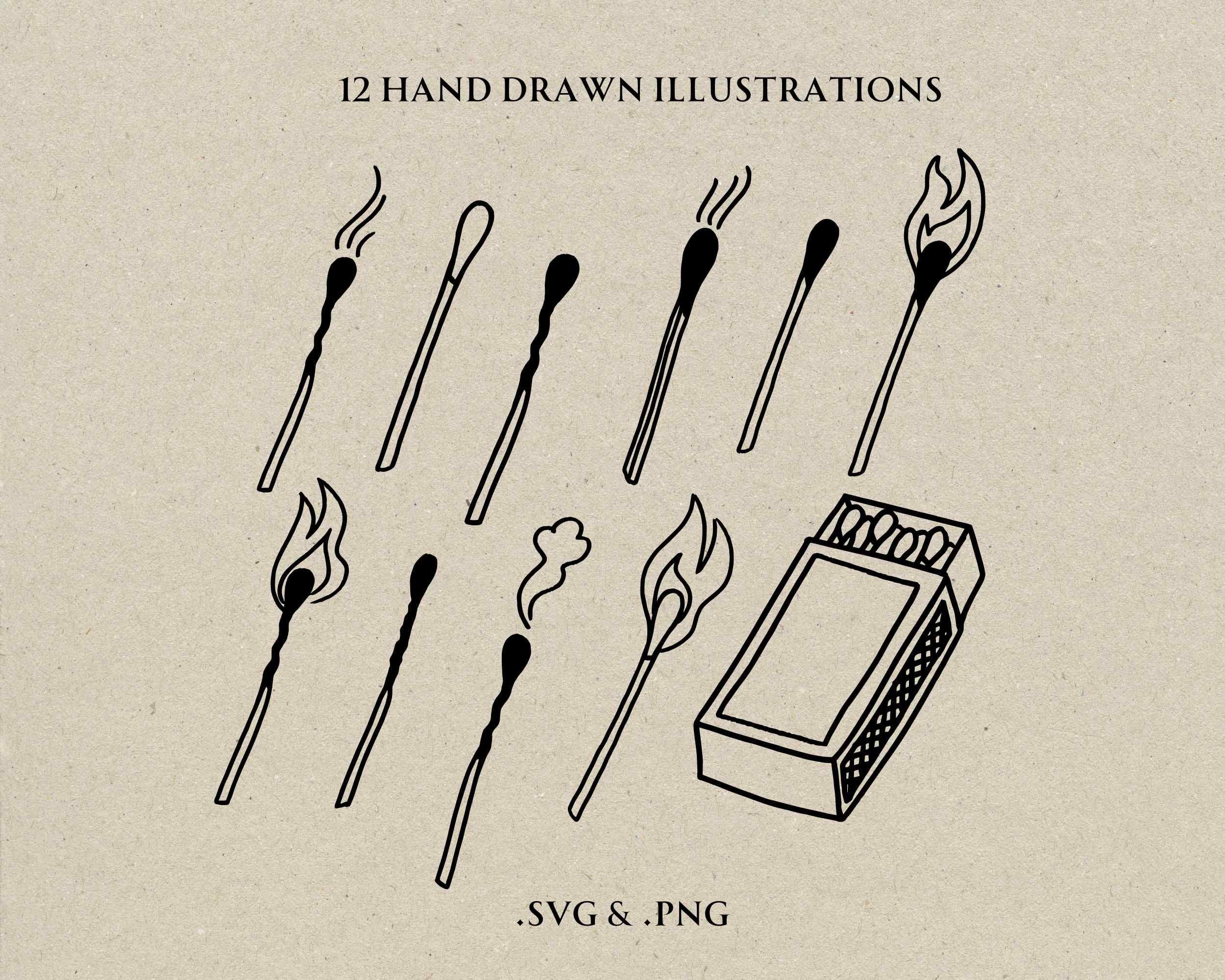 Illustrated Matchstick Drawing SVG PNG - Matches Tattoo Silhouette ...