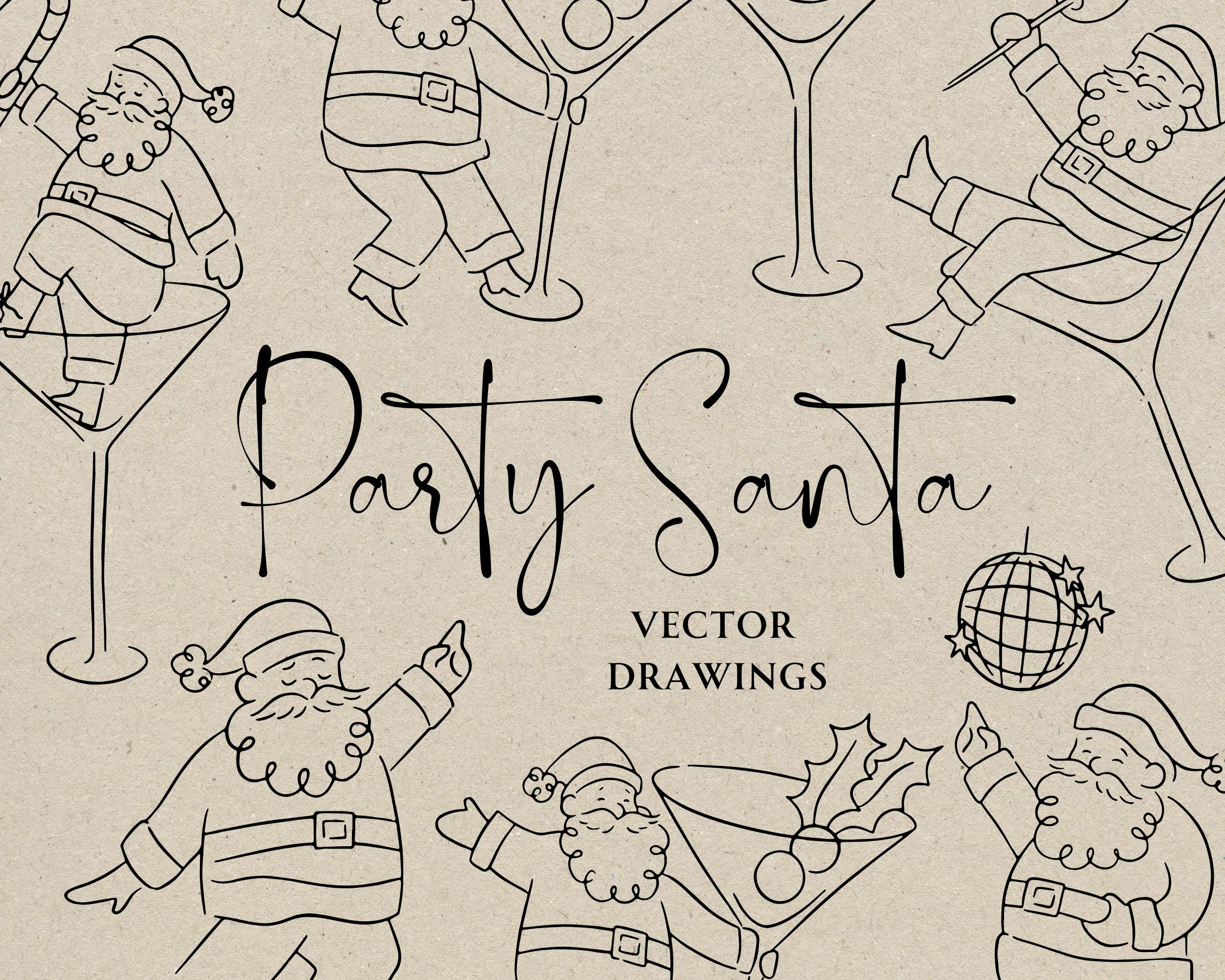 Hand Drawn Santa Claus in Martini SVG PNG, Whimsical Merry Christmas ...