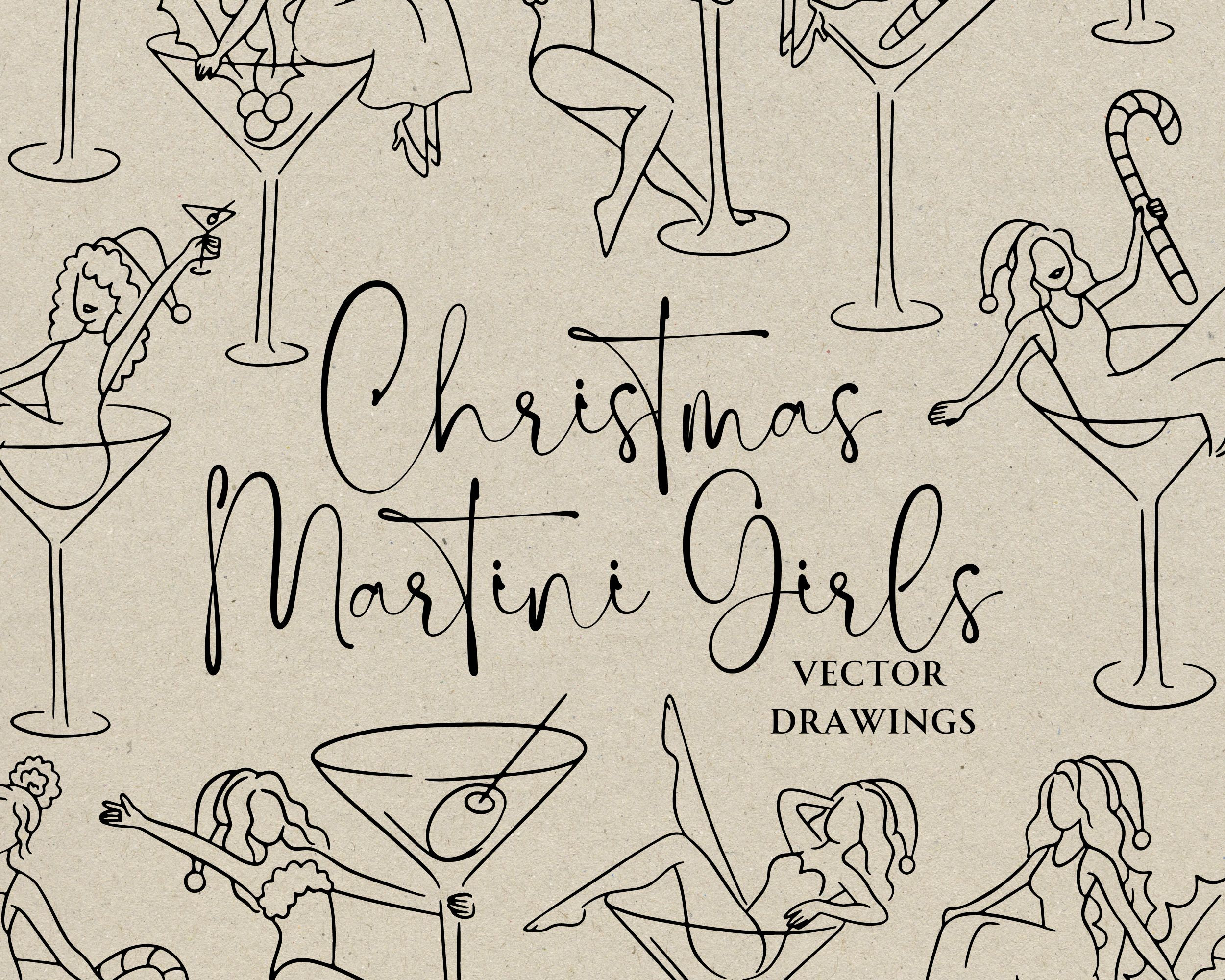 Hand Drawn Christmas Martini Girl SVG PNG, Whimsical Merry Friendsmas ...
