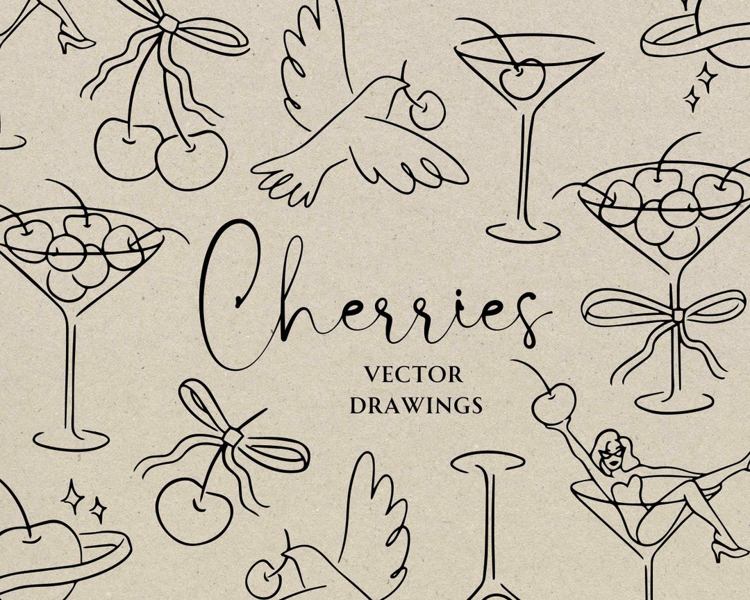 Hand Drawn Cherry Doodle SVG PNG, Whimsical Cherries Clipart, Girl in a ...