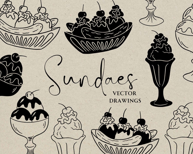 Ice Cream Sundae Illustration SVG PNG, Hand Drawn Milkshake Clip Art ...