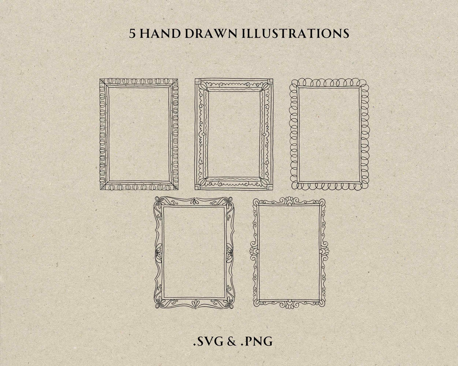 Hand Drawn Vintage Frame SVG PNG, Picture Frame Border Clipart ...