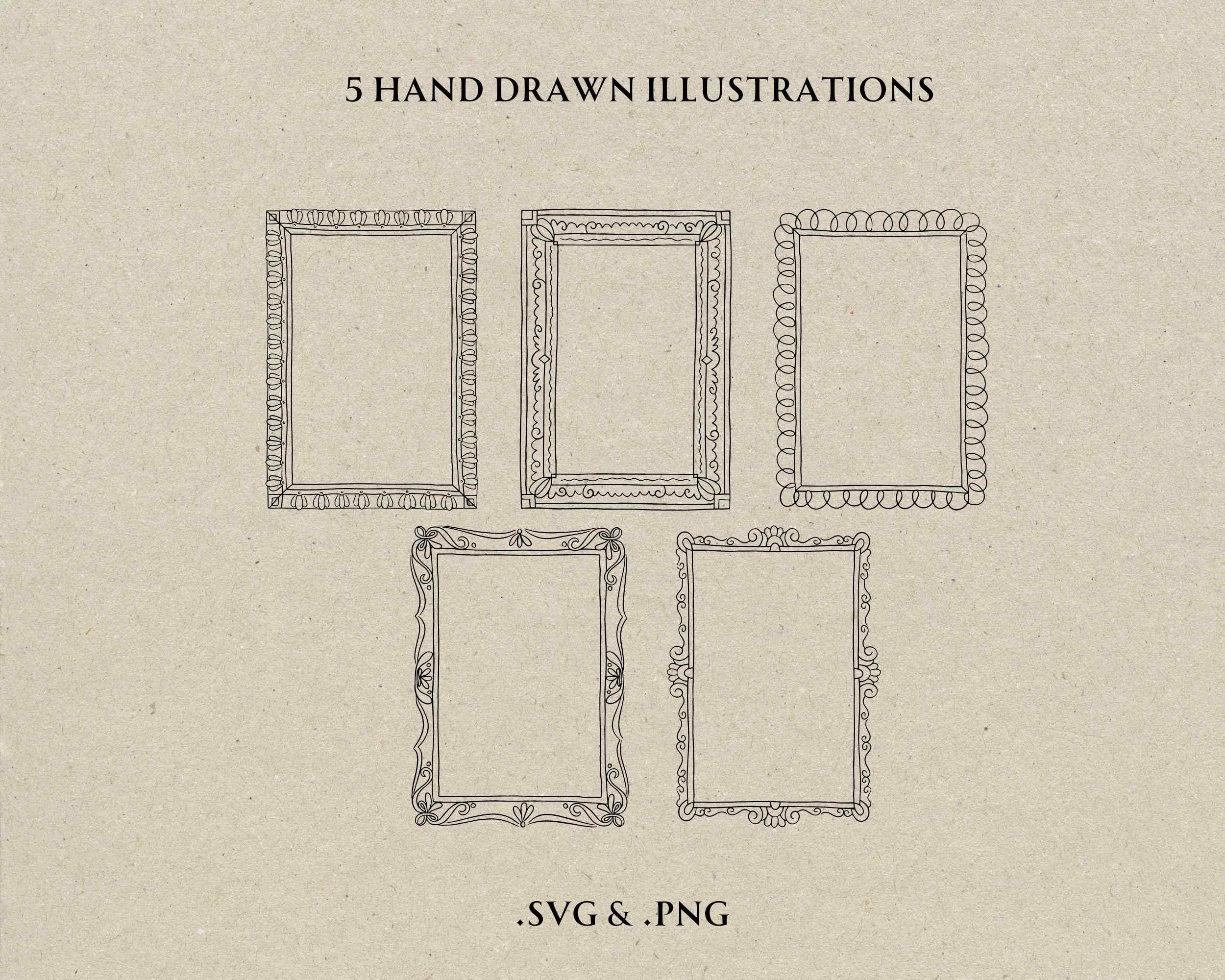 Hand Drawn Vintage Frame SVG PNG, Picture Frame Border Clipart ...