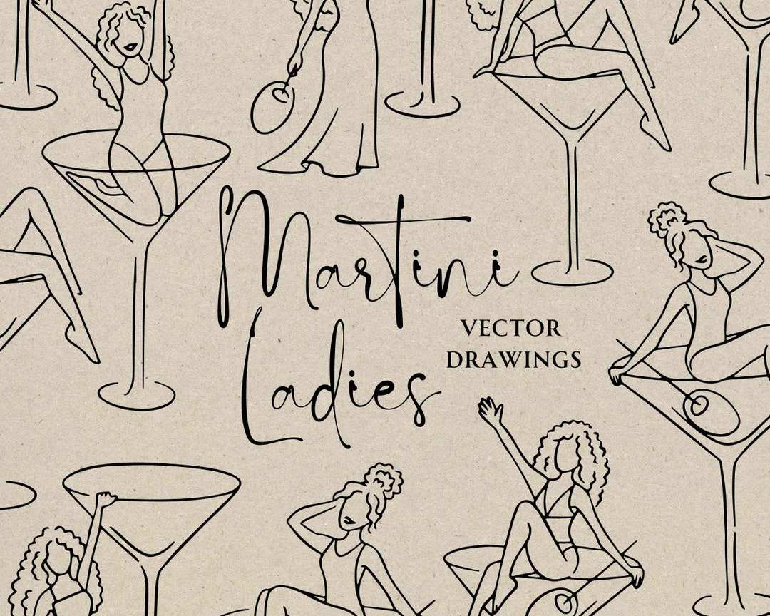 Hand Drawn Martini Lady SVG PNG, Cocktail Girl Clipart, Whimsical DIY ...