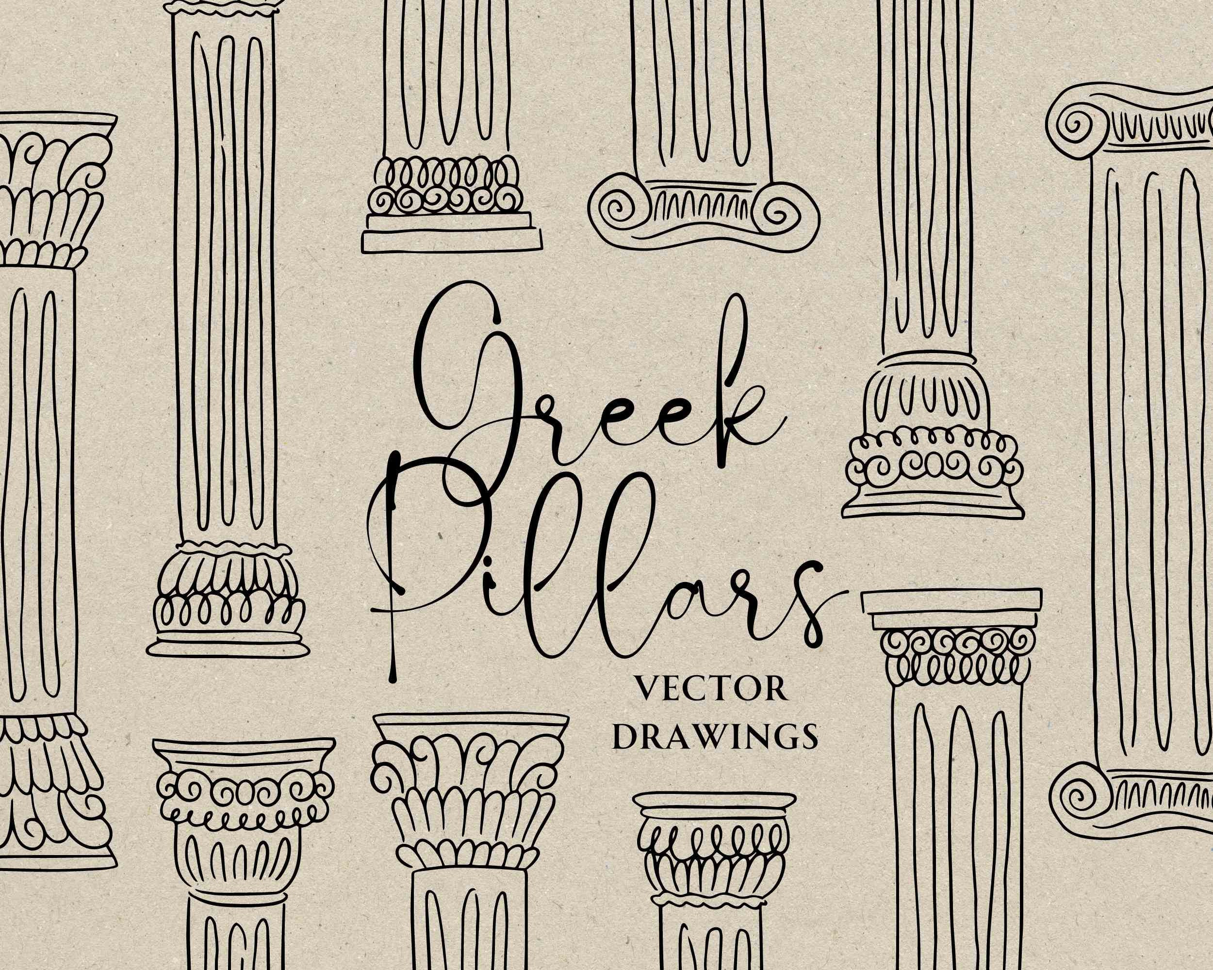 Hand Drawn Greek Pillar SVG PNG, Whimsical Mediterranean Wedding ...