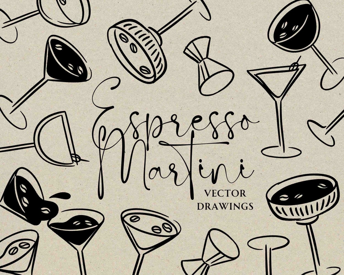 Espresso Martini Illustration Bundle SVG PNG, Hand Drawn Signature ...