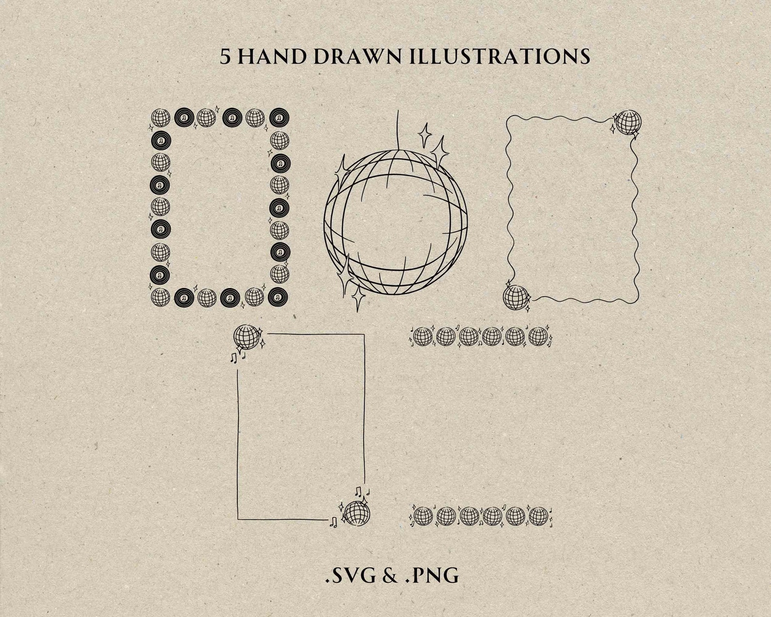 Hand Drawn Disco Ball Border SVG PNG, Scribble Frame Vinyl Clipart, 70 ...