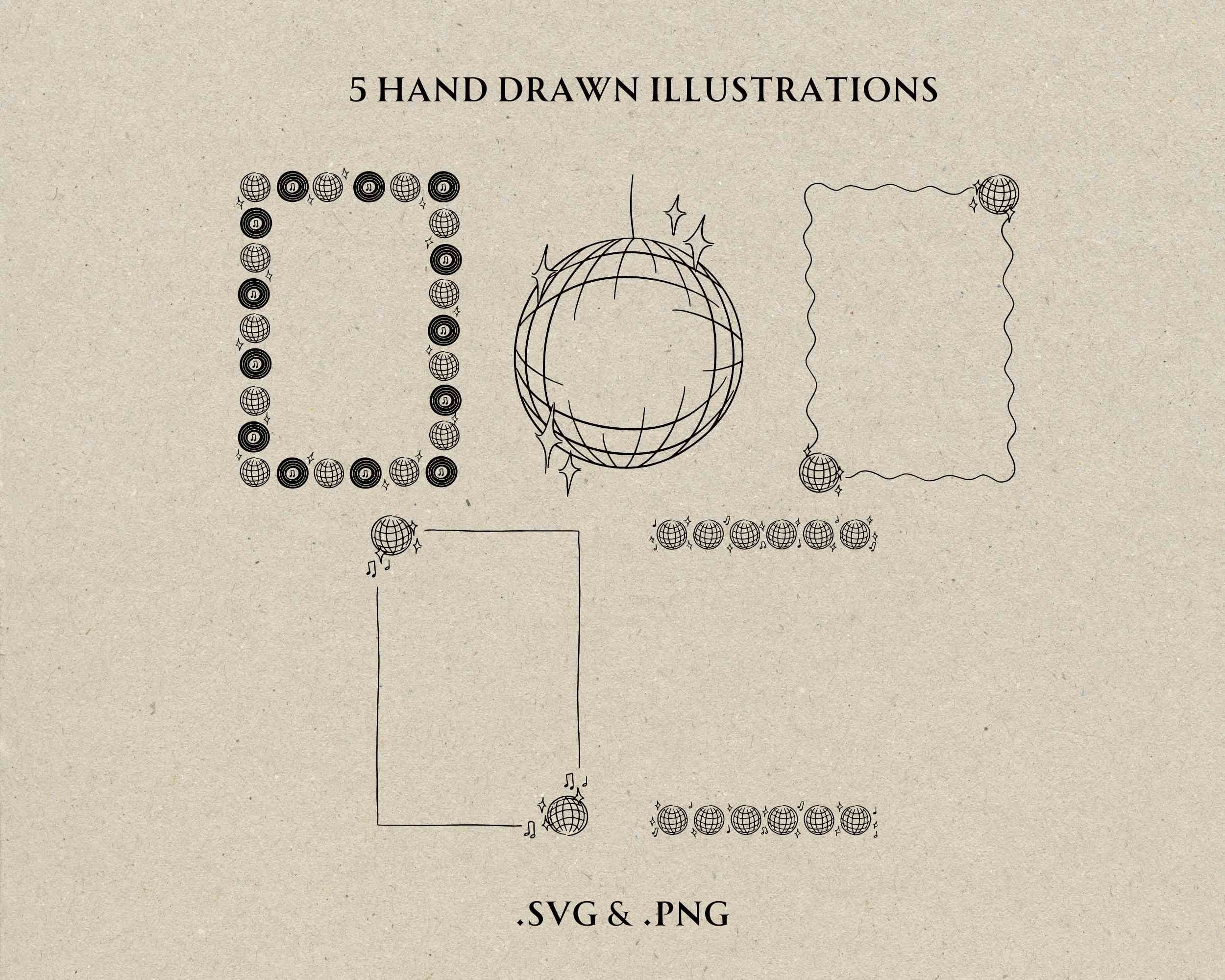Hand Drawn Disco Ball Border SVG PNG, Scribble Frame Vinyl Clipart, 70 ...