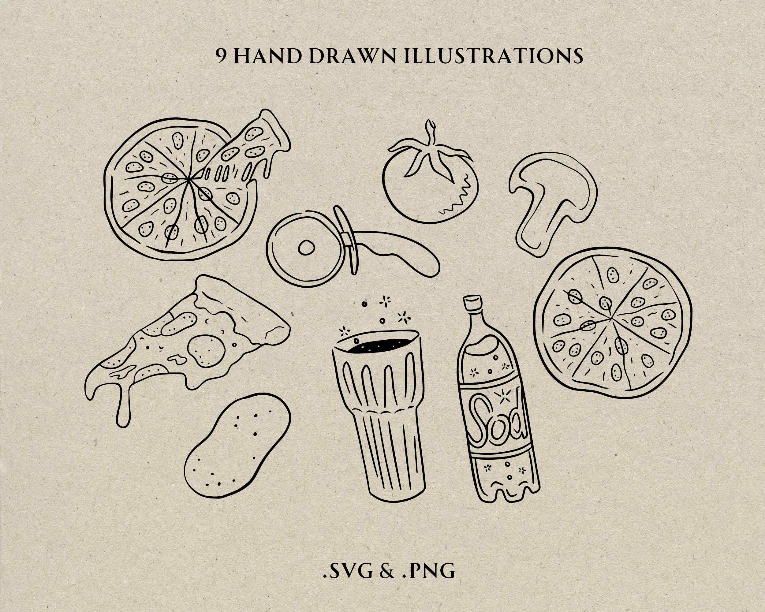 Pizza Party SVG PNG, Hand Drawn Illustrated Pizza Clipart, DIY Party ...
