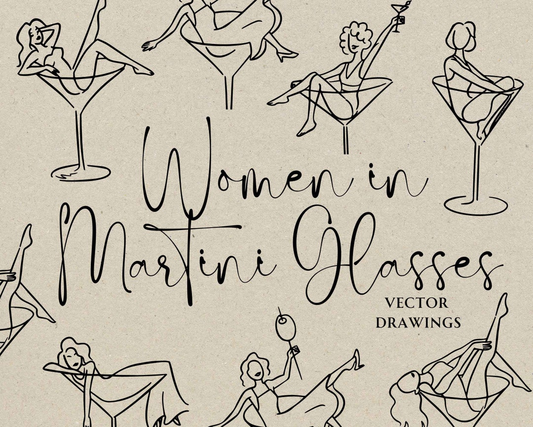 Hand Drawn Women in Martini Glass SVG PNG, Martini Girl Icon, Whimsical ...