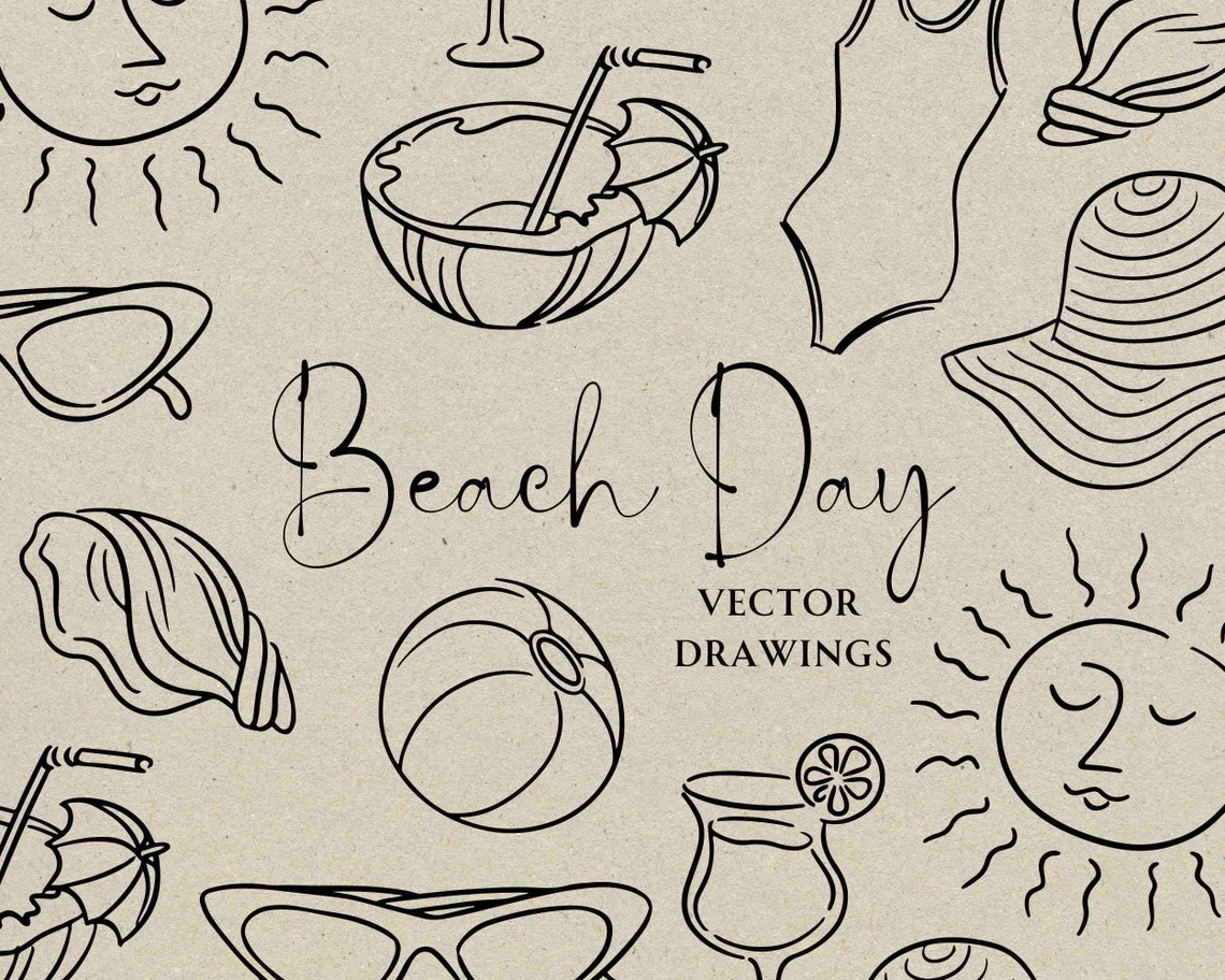 Hand Drawn Beach Day Summer SVG PNG, Whimsical Fun in the Sun Clipart ...