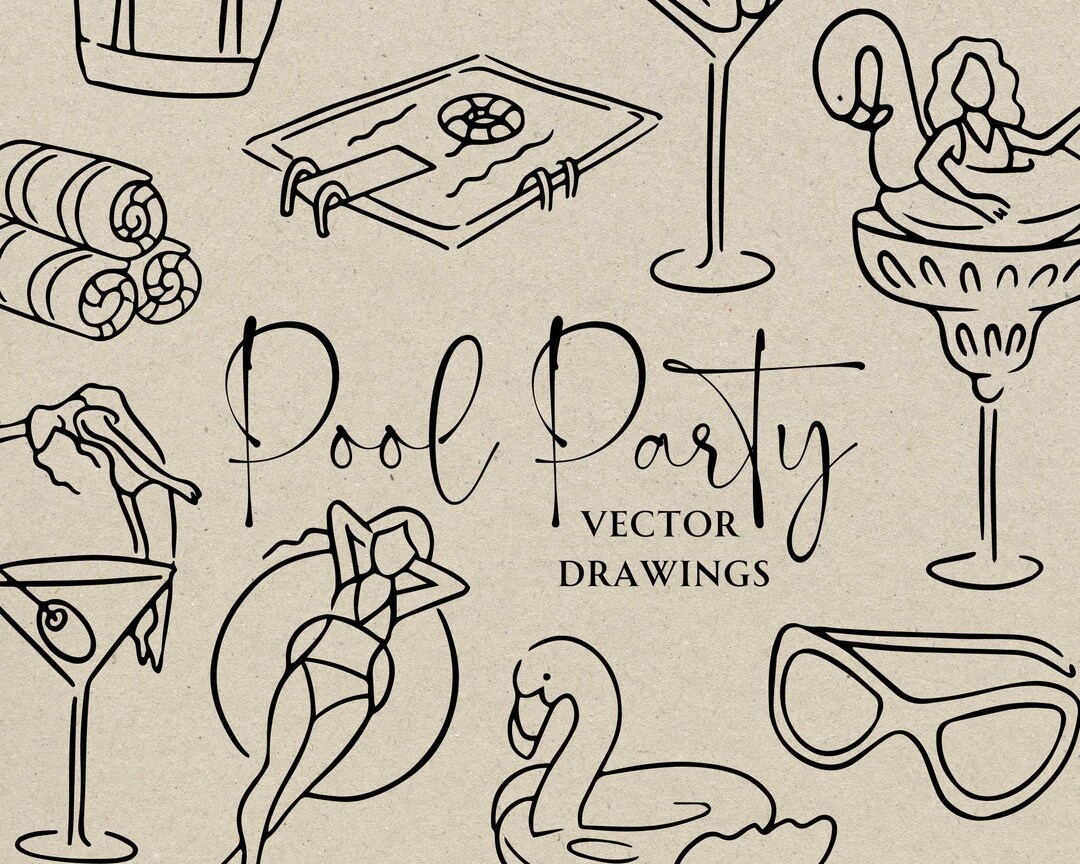 Hand Drawn Pool Party SVG PNG, Whimsical Summer Bash Vector Doodle ...