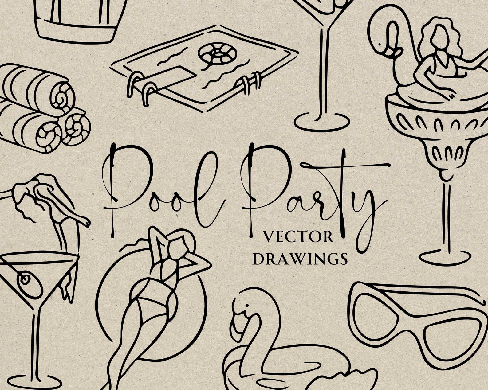 Hand Drawn Pool Party SVG PNG, Whimsical Summer Bash Vector Doodle ...