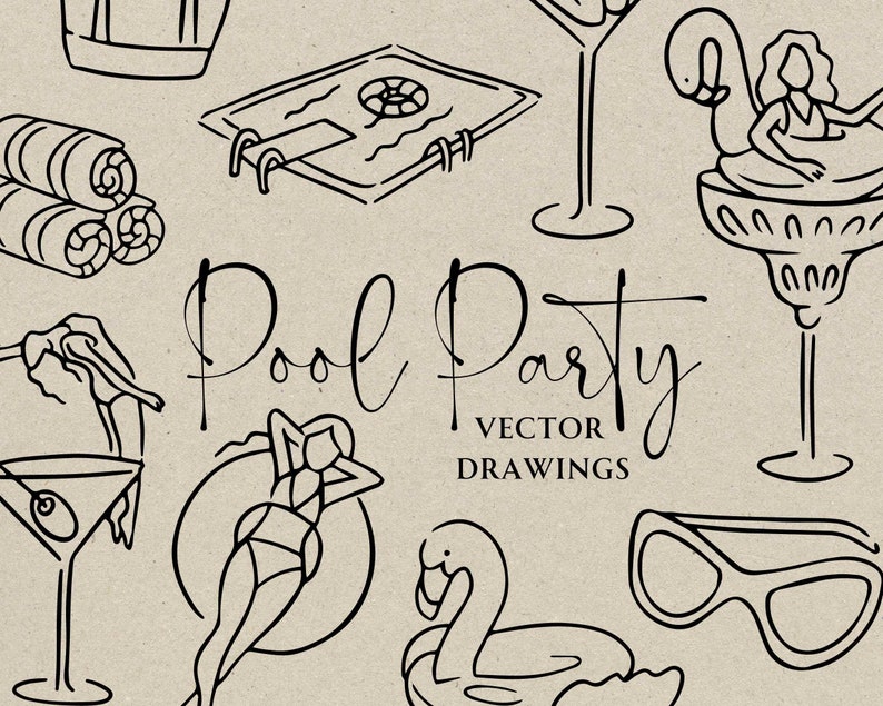 Hand Drawn Pool Party SVG PNG, Whimsical Summer Bash Vector Doodle ...