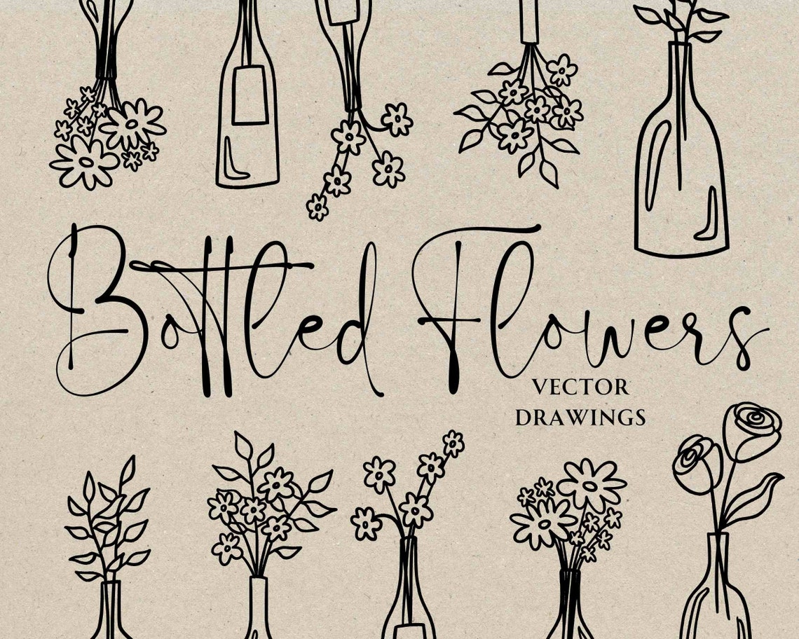 Flowers in a Bottle SVG PNG - Whimsical Florist Illustration for ...