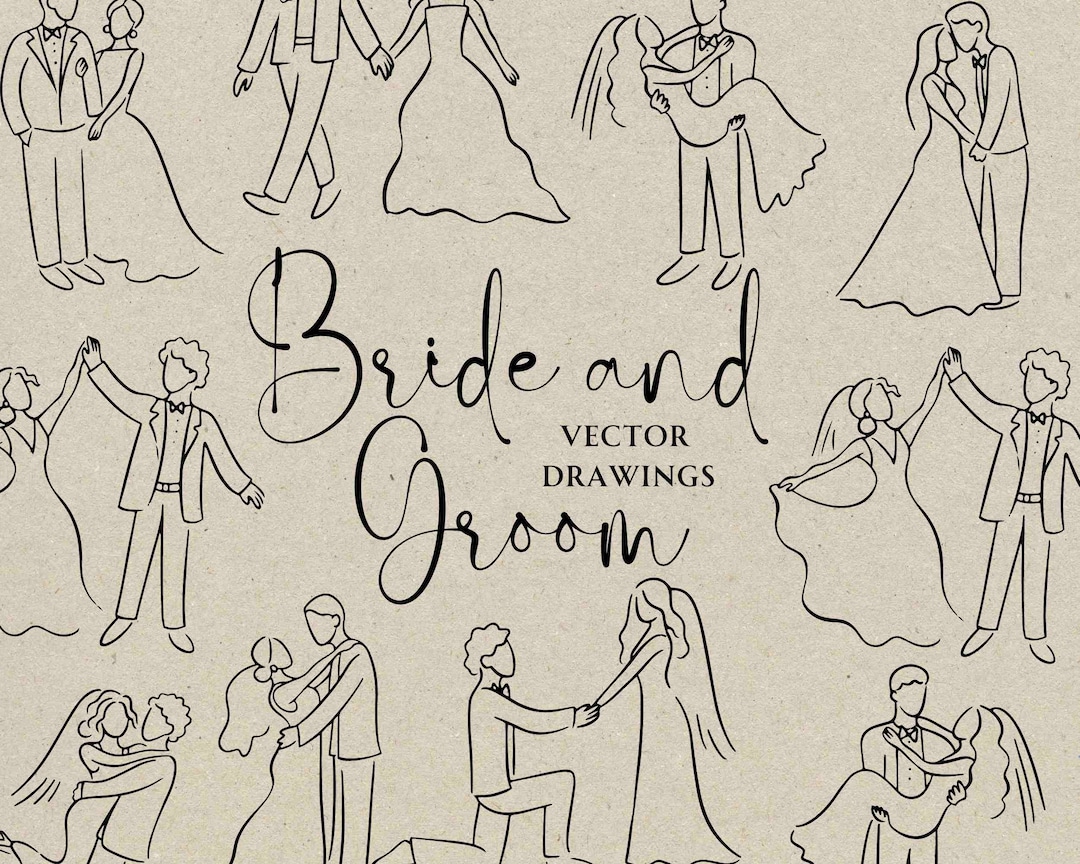 Hand Drawn Bride and Groom SVG PNG, Dancing Couple Clipart Download ...