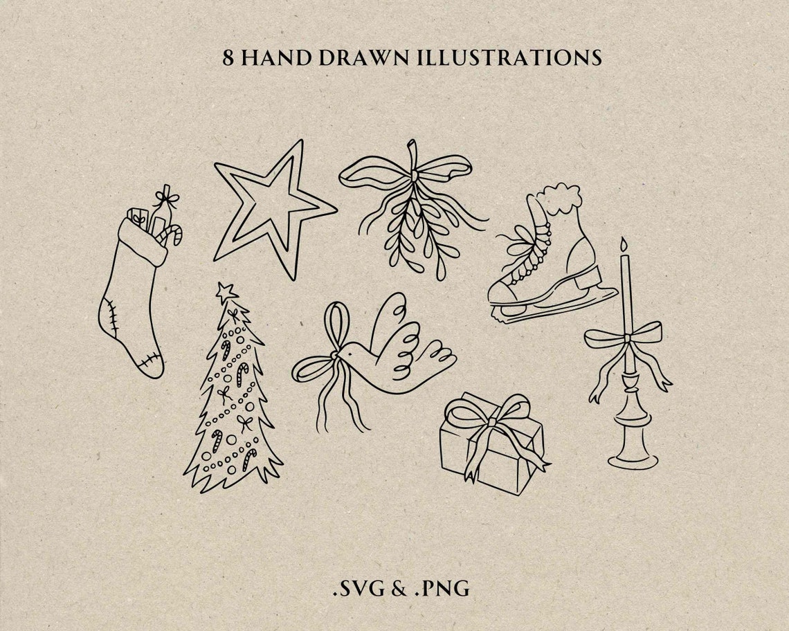 Hand Drawn Whimsical Christmas SVG PNG, Friendsmas Dinner Clipart ...