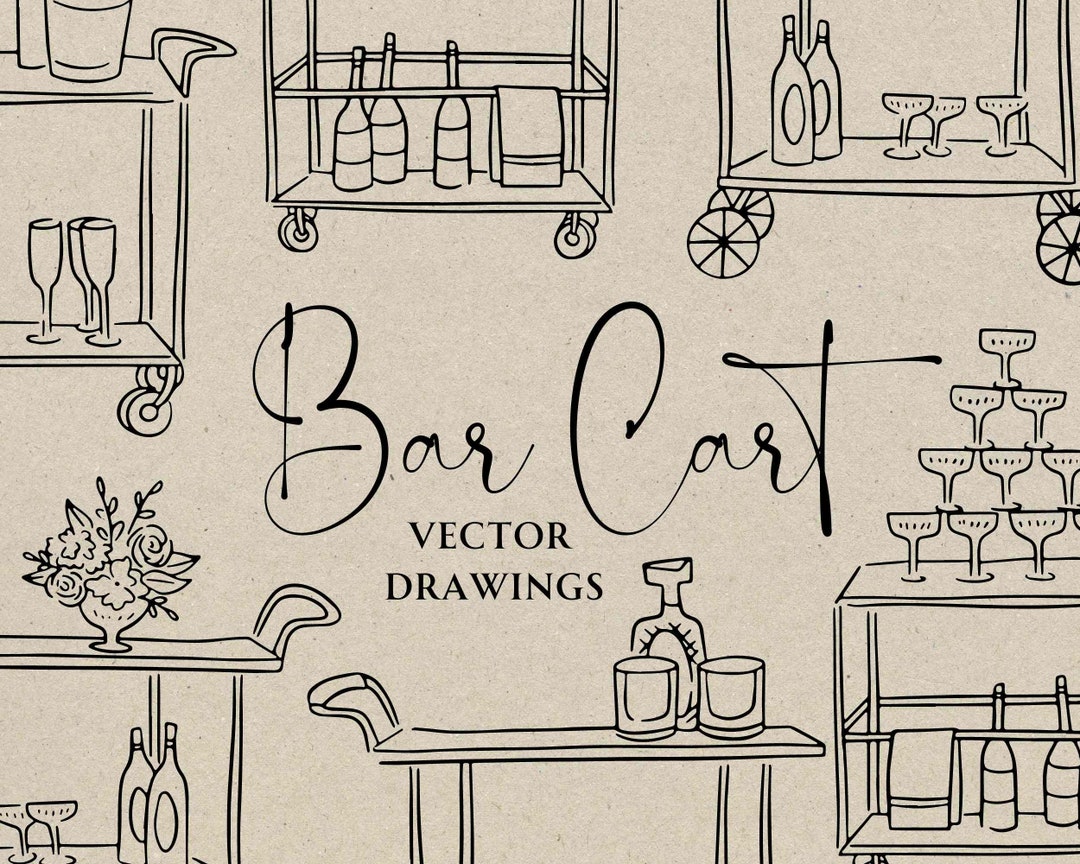Hand Drawn Bar Cart Doodle SVG PNG, Whimsical Bar Cart Clipart, DIY ...
