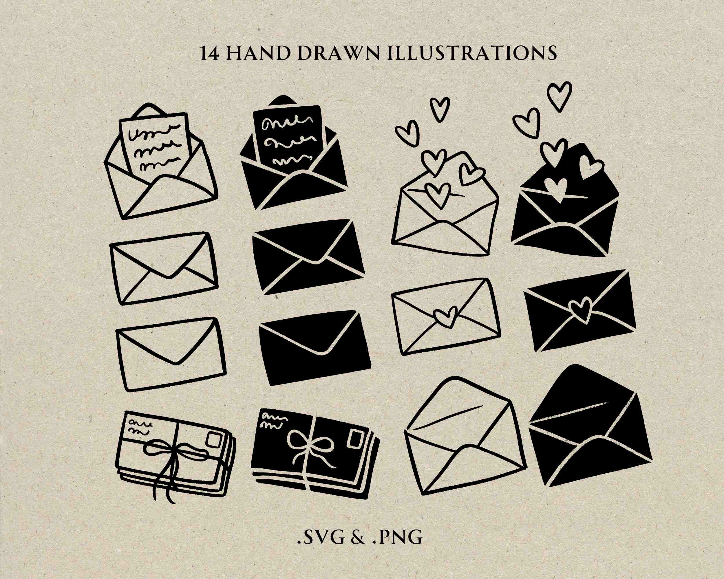 Envelope and Valentine Bundle SVG PNG, Hand Made Illustration, Letter ...