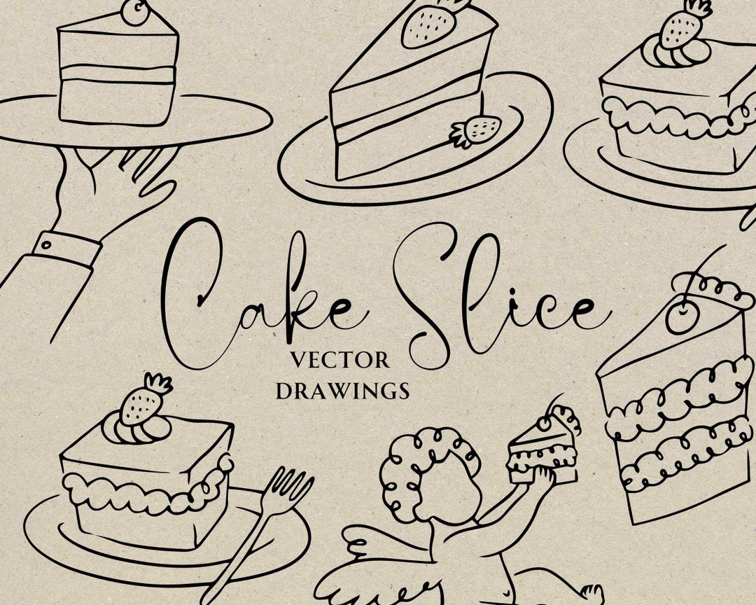 Hand Drawn Cake Slice SVG PNG, Whimsical Wedding Menu Icon, Waiter's ...
