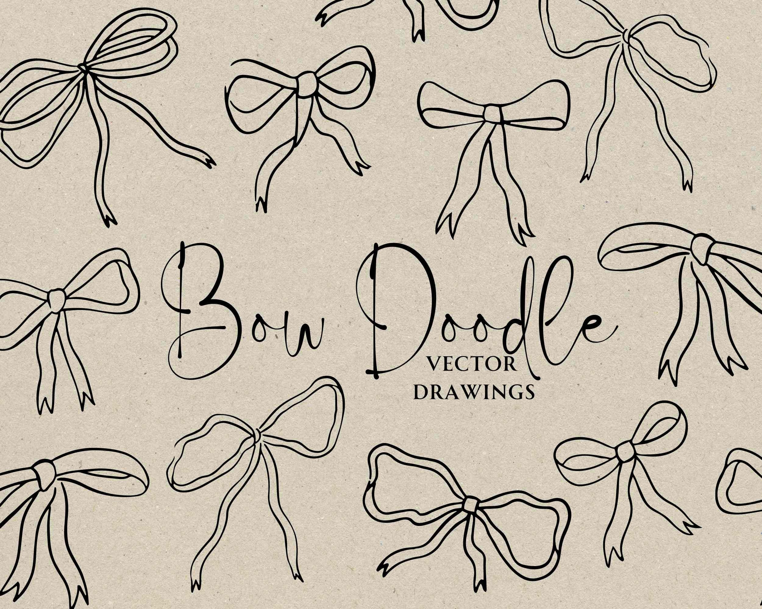 Bow Icon Hand Drawn SVG PNG, Illustrated Outline Clipart, DIY Baby ...
