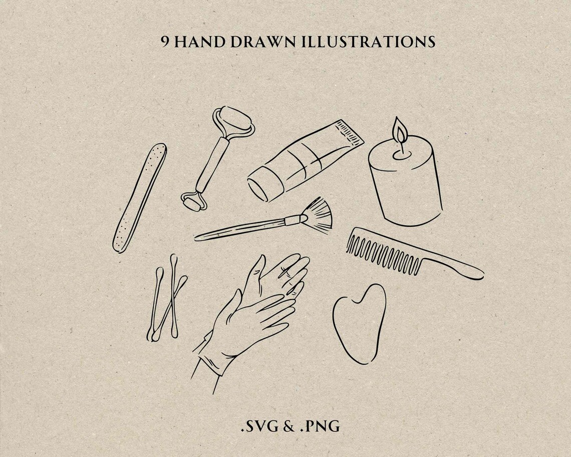 Hand Drawn Esthetician Icons SVG PNG, Business Card Clipart Download ...