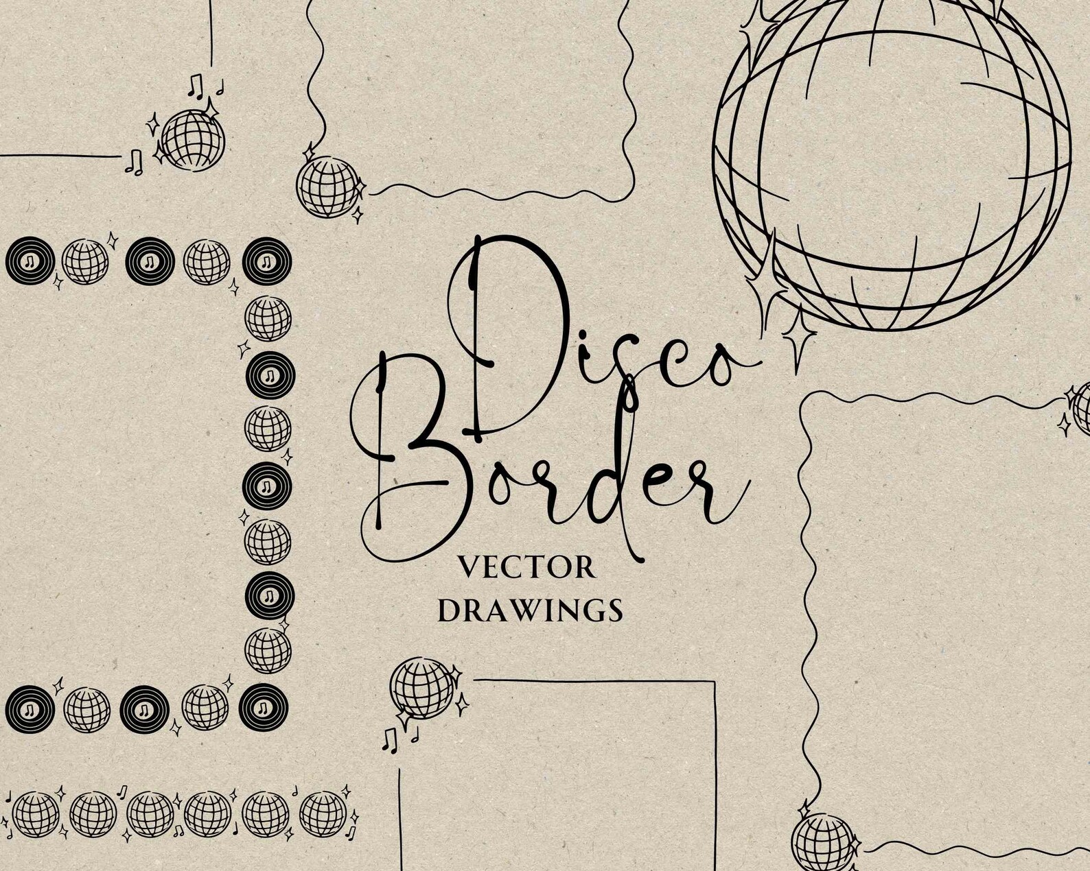 Hand Drawn Disco Ball Border SVG PNG, Scribble Frame Vinyl Clipart, 70 ...