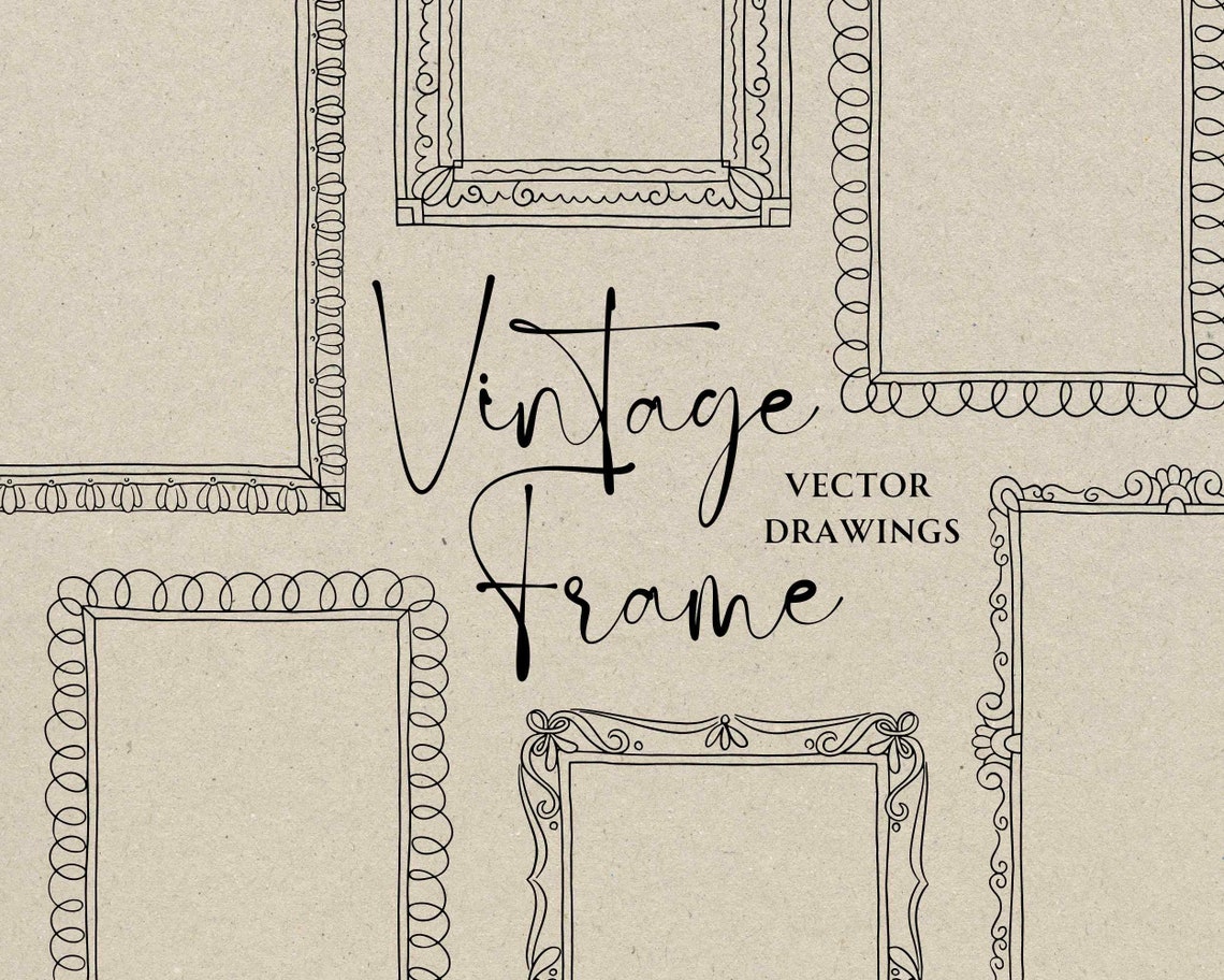 Hand Drawn Vintage Frame SVG PNG, Picture Frame Border Clipart ...