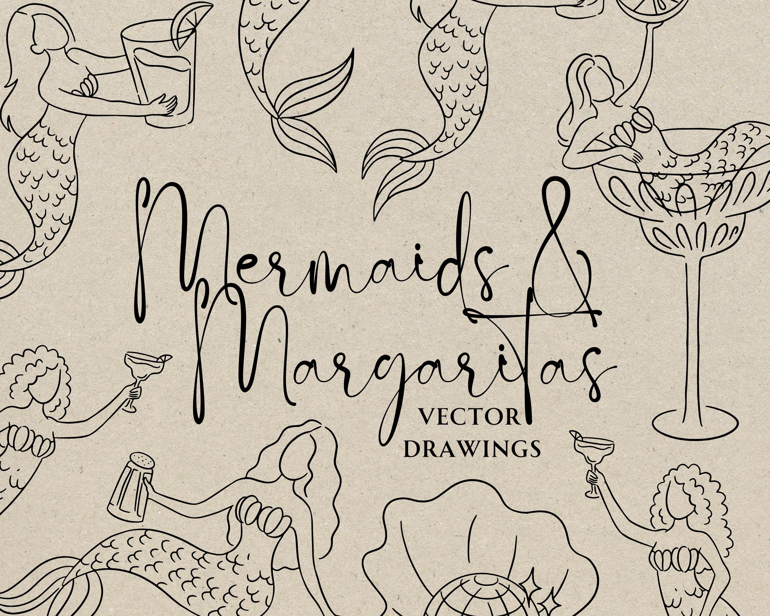 Hand Drawn Margaritas and Mermaids SVG PNG, Whimsical Margs and ...