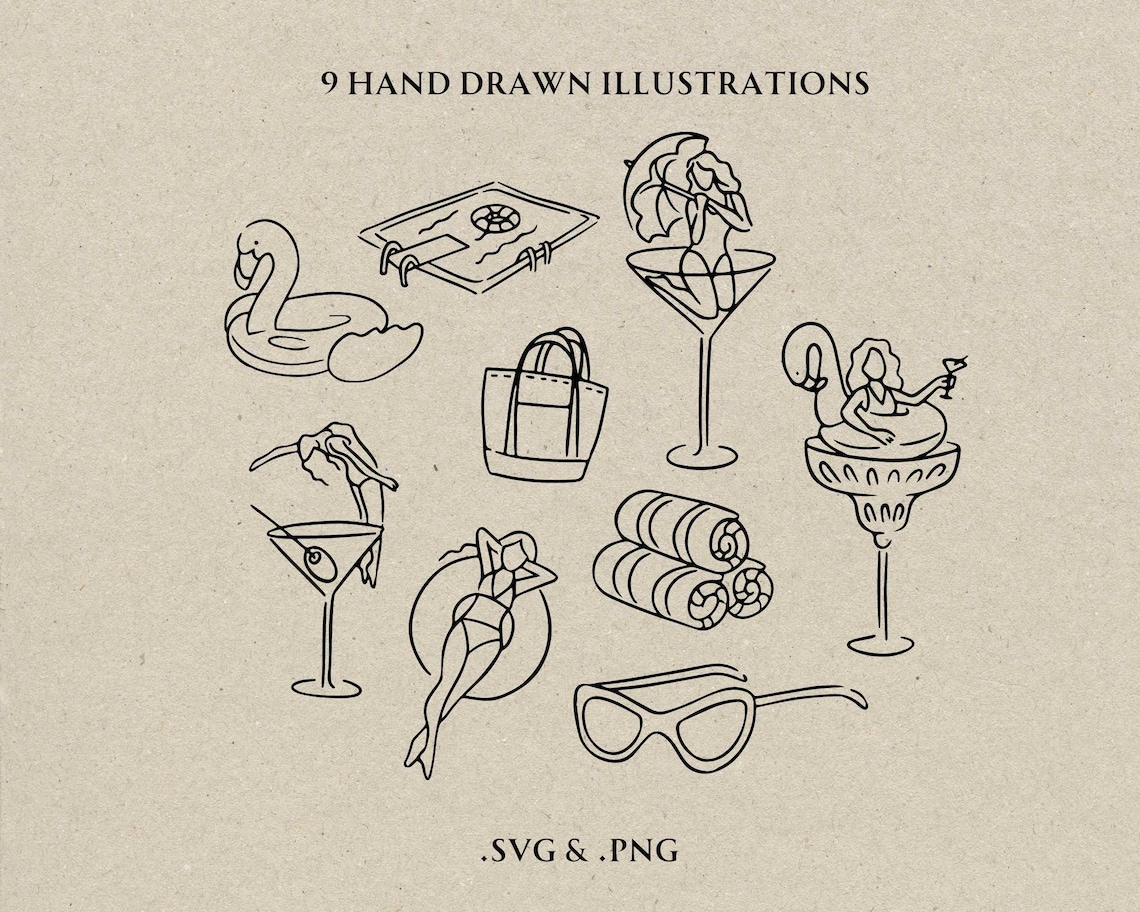 Hand Drawn Pool Party SVG PNG, Whimsical Summer Bash Vector Doodle ...