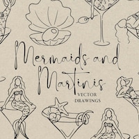 Hand Drawn Mermaid Birthday Clipart SVG PNG JPEG | Coastal Bachelorette ...