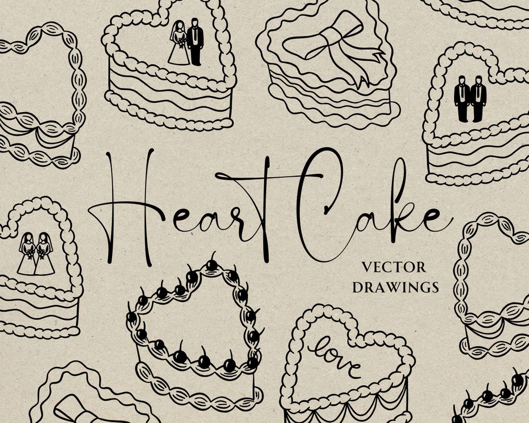 Hand Drawn Heart Cake Illustration SVG PNG, Valentine's Day Clipart ...