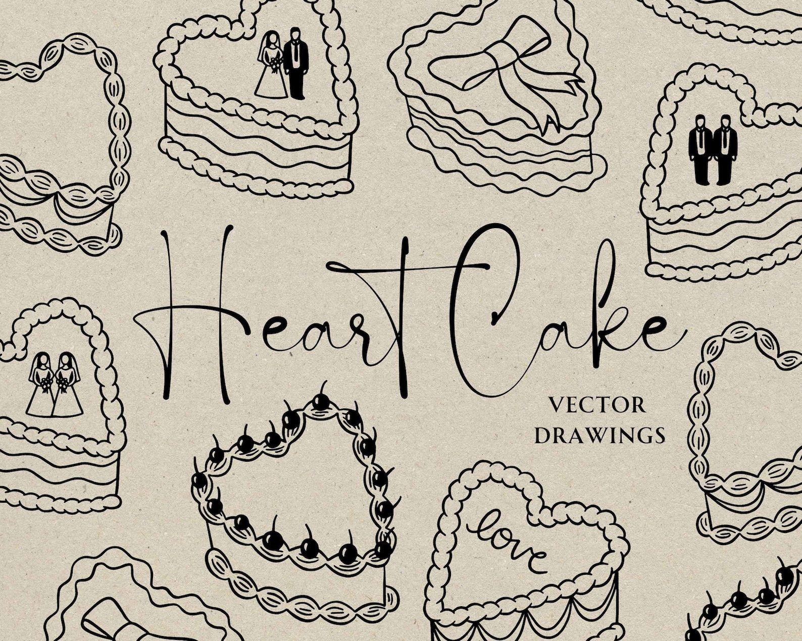 Hand Drawn Heart Cake Illustration SVG PNG, Valentine's Day Clipart ...