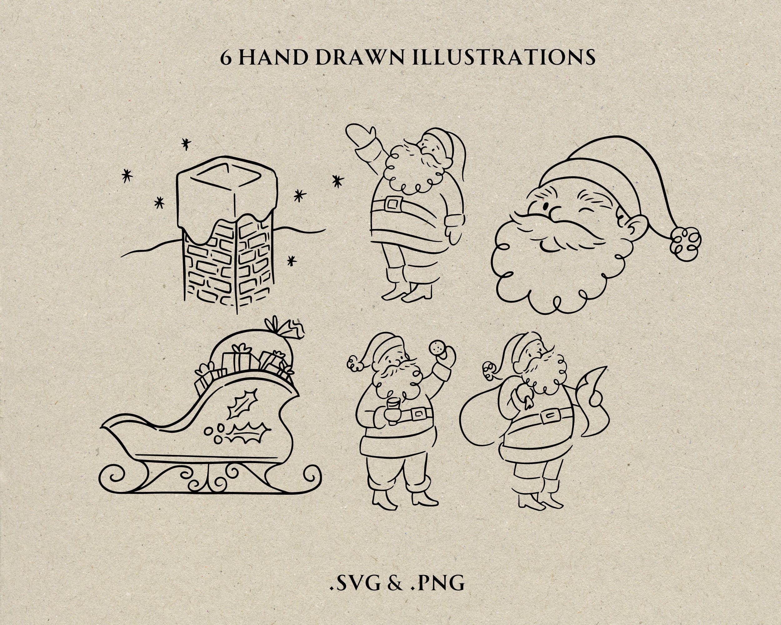 Christmas Santa Claus SVG PNG, Hand Drawn Santa Illustration, Digital ...